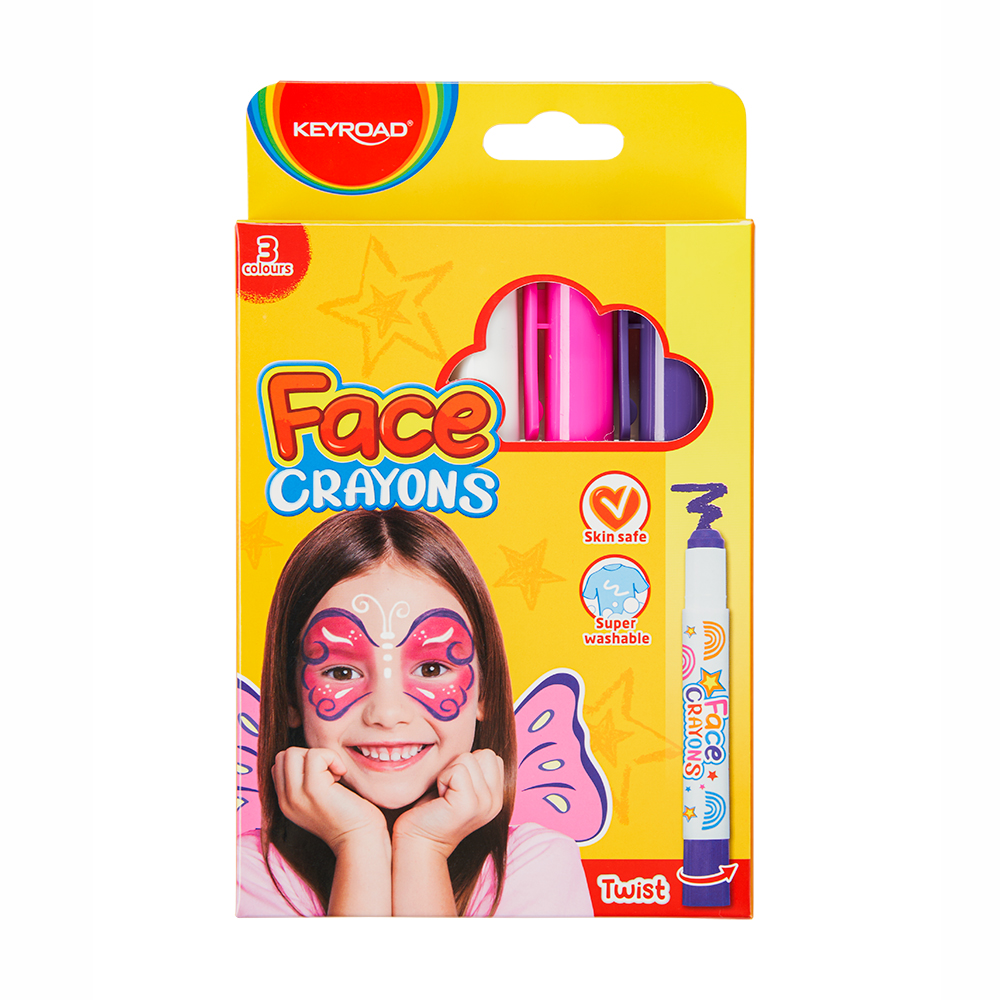 Creyones de pintura facial blanco-rosado-morado. Caja 3 unid – PaperPlus